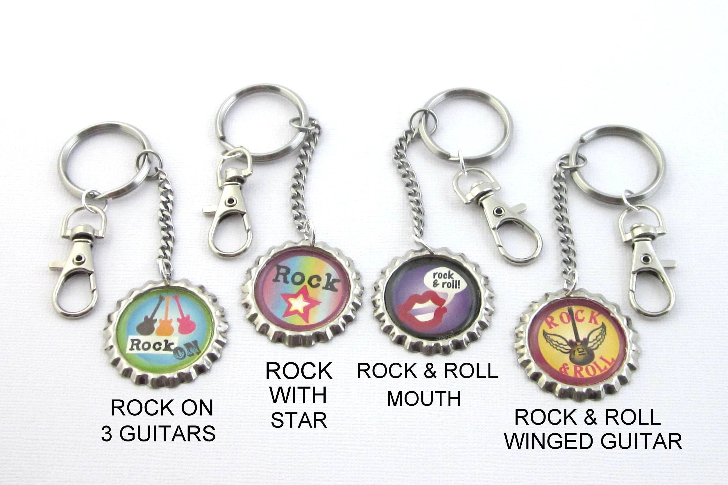 Rock Music Bottle Cap Key Chain Ring With Large Swivel Clasp, Rock N ...