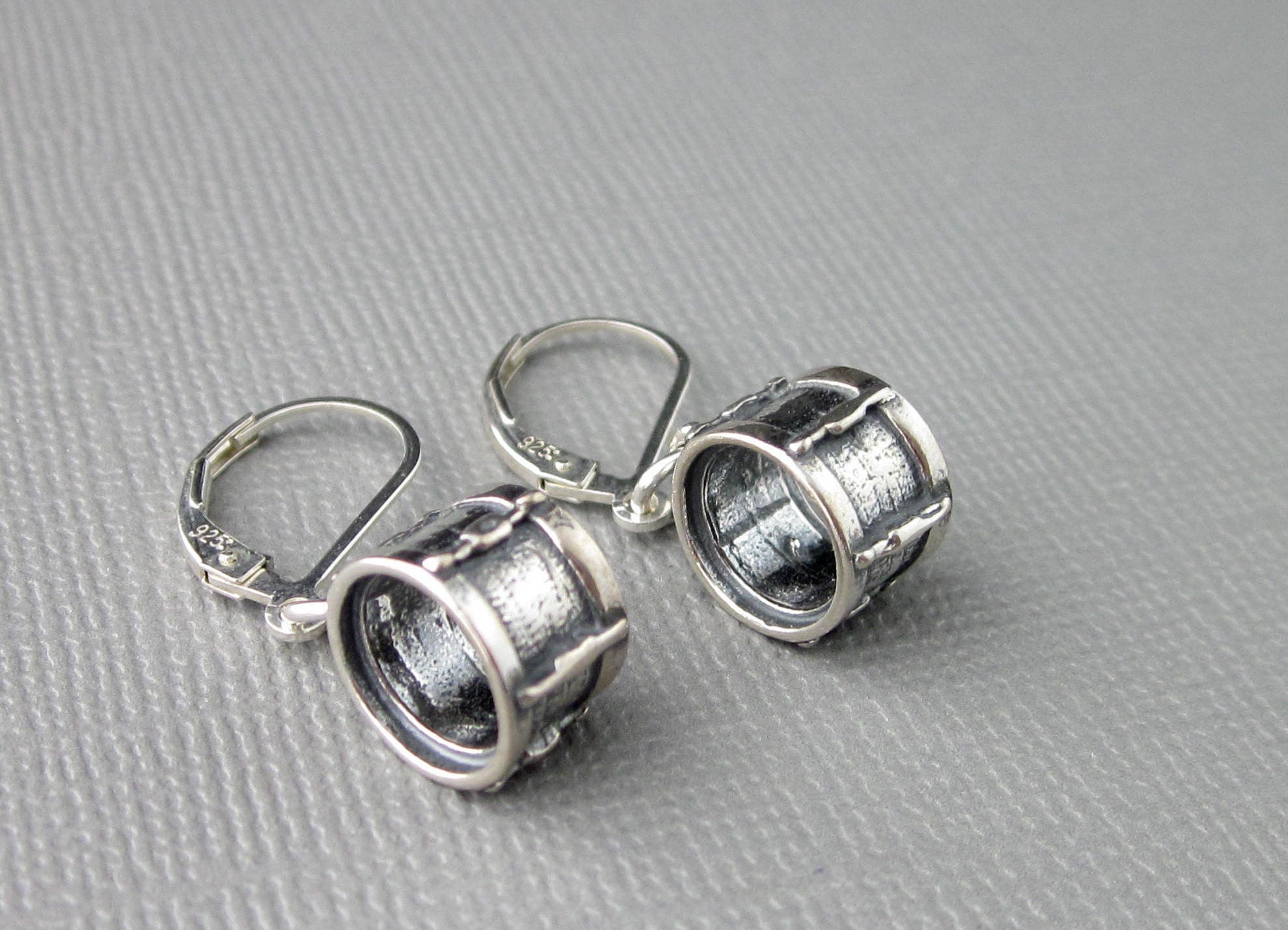 Sterling Silver Bass Drum Earrings, Drummer's Lever Back Earrings ...