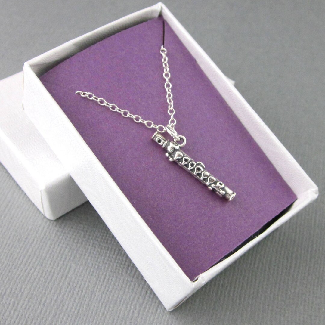Sterling Silver Flute Necklace, Small Flute Charm With Chain, Woodwind ...