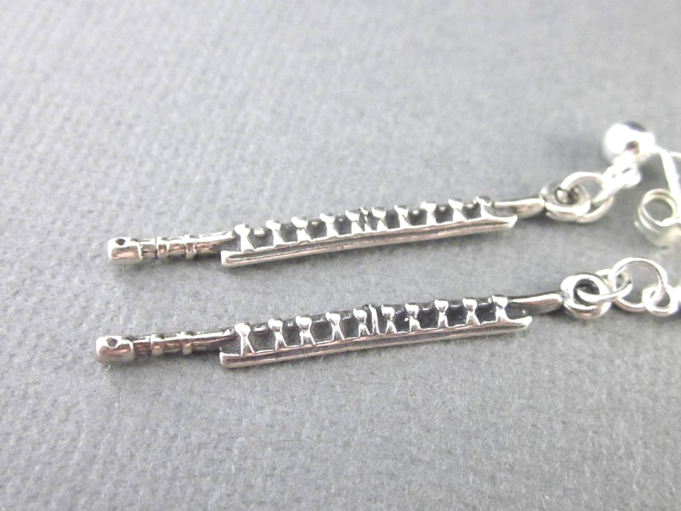 Sterling Silver Flute Earrings: Long Dangling Charms, Music Jewelry ...