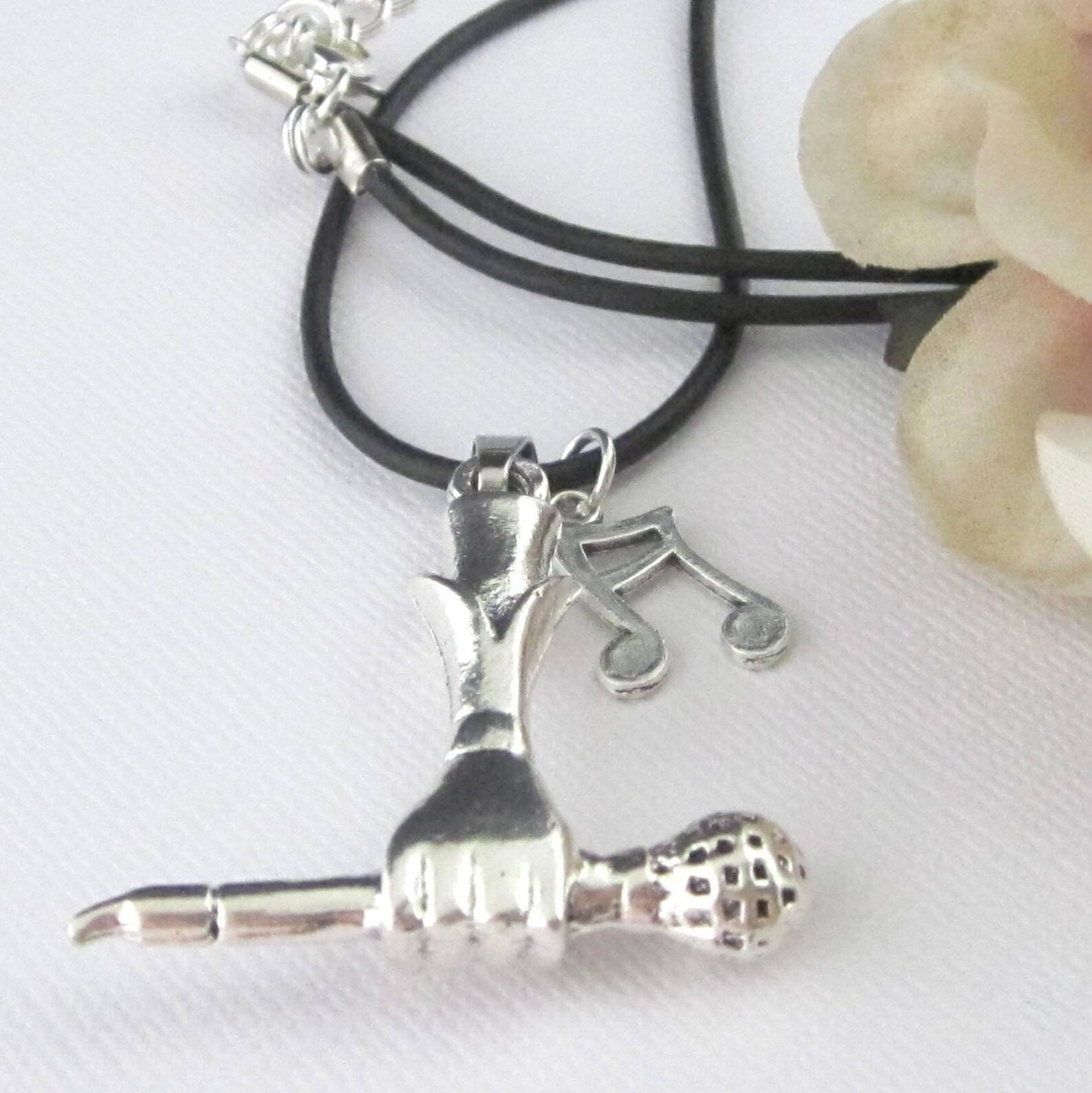 Microphone Pendant Necklace With Adjustable Leather Cord, Hand and Arm ...