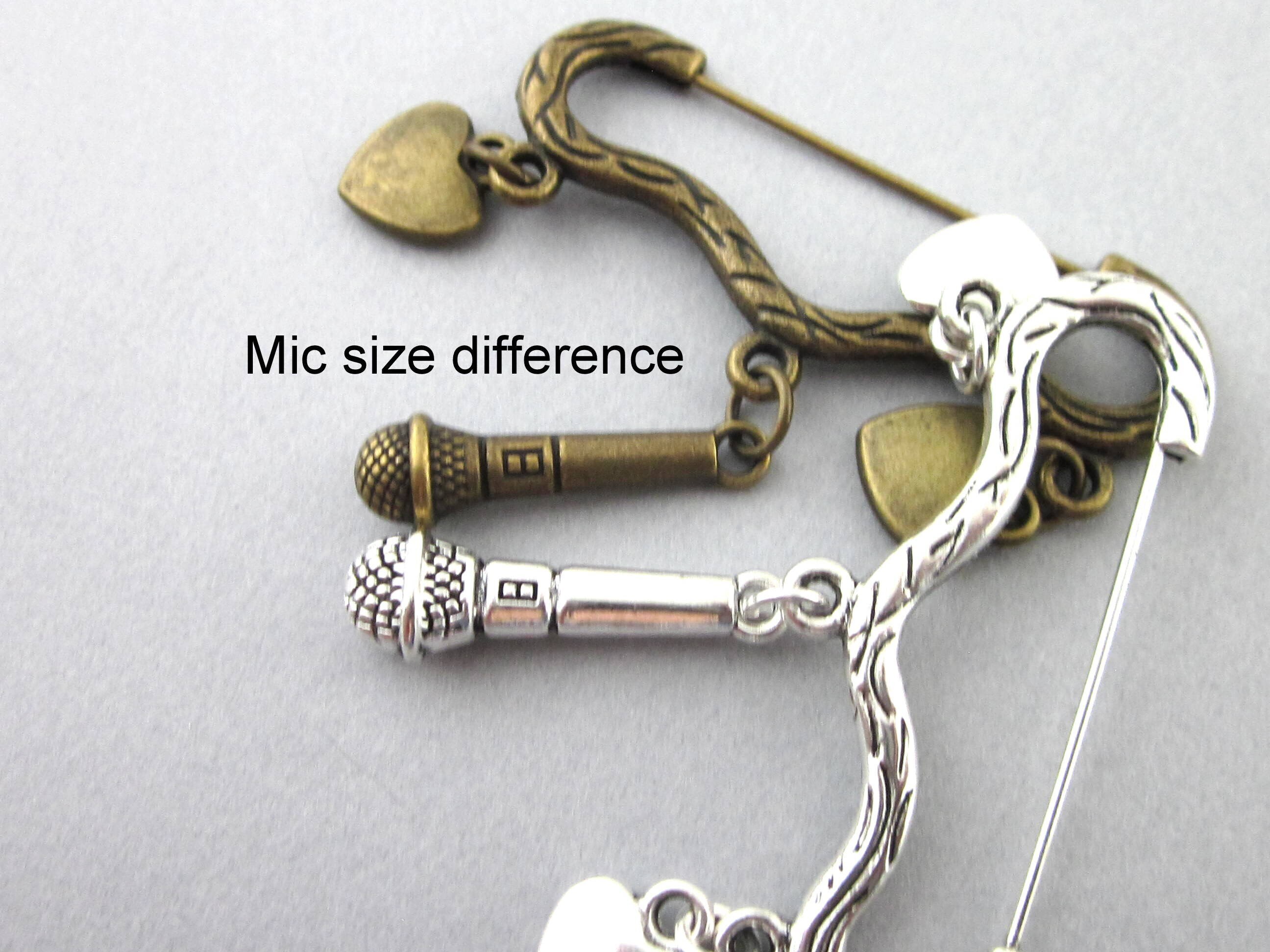 Microphone Brooch Lapel Pin, Antiqued Silver or Antiqued Brass Bronze ...