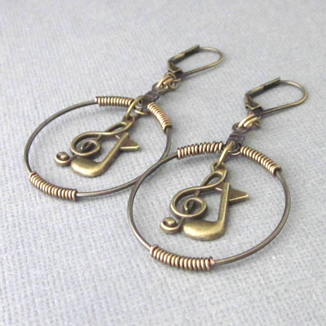 Treble Clef and 8th Note Music Lever Back Earrings, Bronze Brass Wire ...