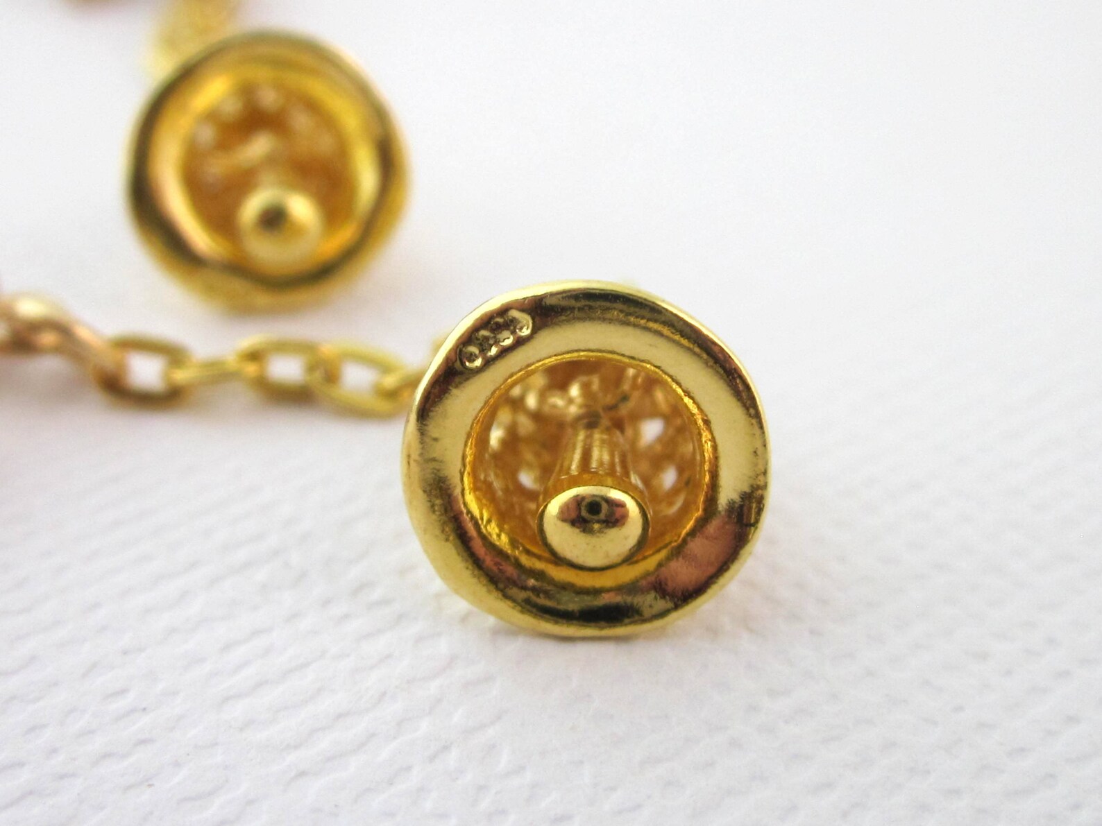 Little Gold Filigree Bell Earrings, Dangling Small Bell Charms on Chain ...