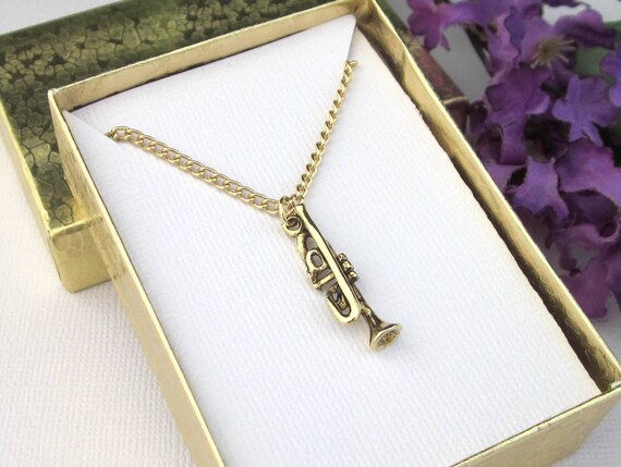 Gold Trumpet Necklace Trumpet Charm With Chain Necklace - Etsy