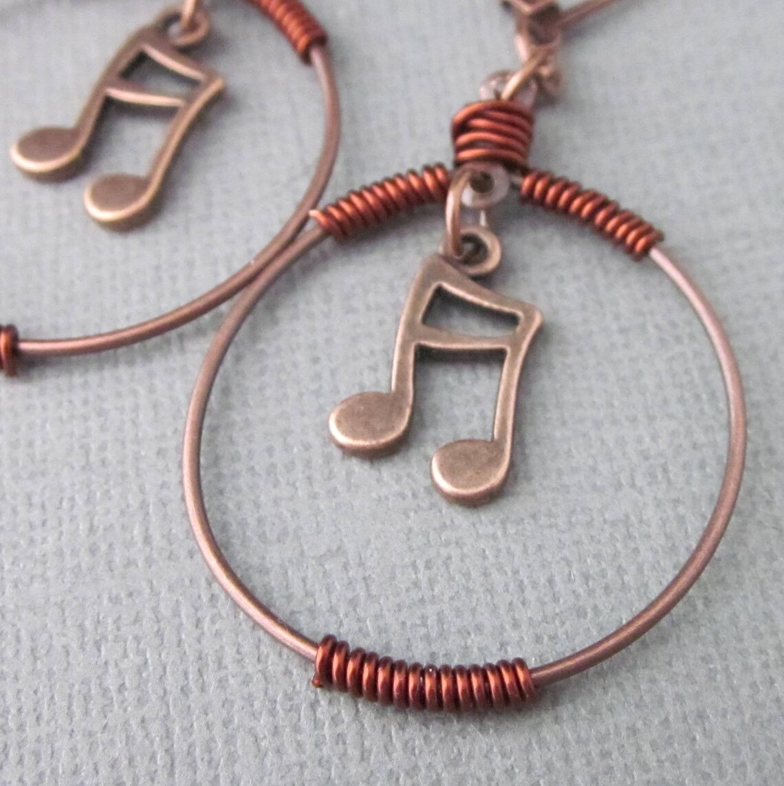 Copper 16th Note Earrings With Wire Wrapped Hoops Sixteenth - Etsy