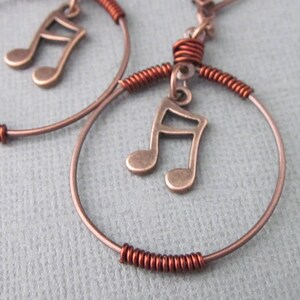 Copper 16th Note Earrings With Wire Wrapped Hoops Sixteenth - Etsy
