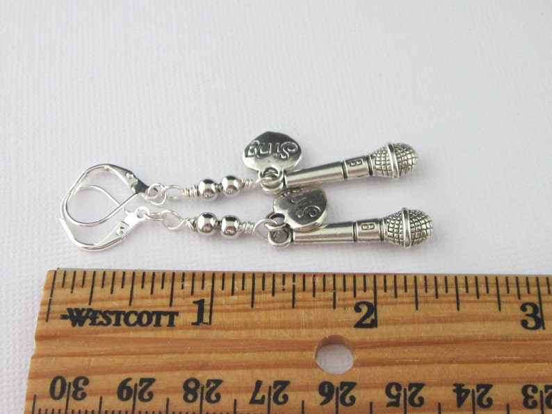 Microphone Lever Back Earrings: Engraved Heart Charm, Karaoke Gift - Etsy