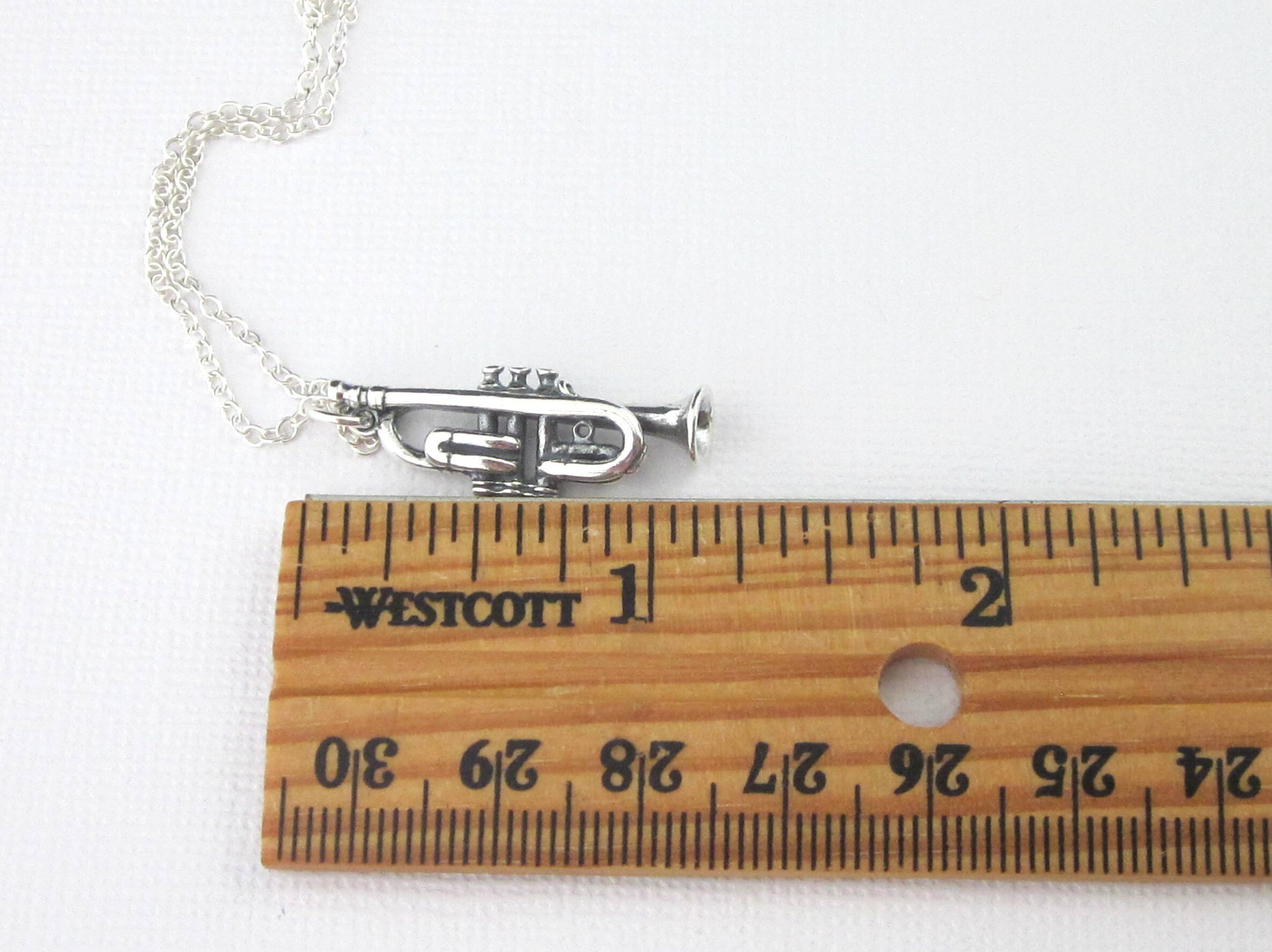 Sterling Silver Trumpet Pendant Necklace, Trumpet Charm With Chain ...
