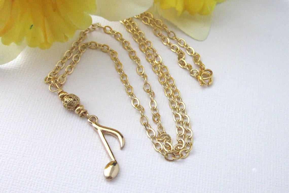 Gold 8th Note Pendant Necklace Gold Quaver Note Charm - Etsy
