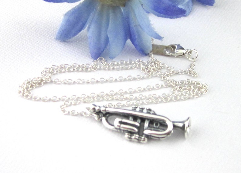 Sterling Silver Trumpet Pendant Necklace, Trumpet Charm With Chain ...