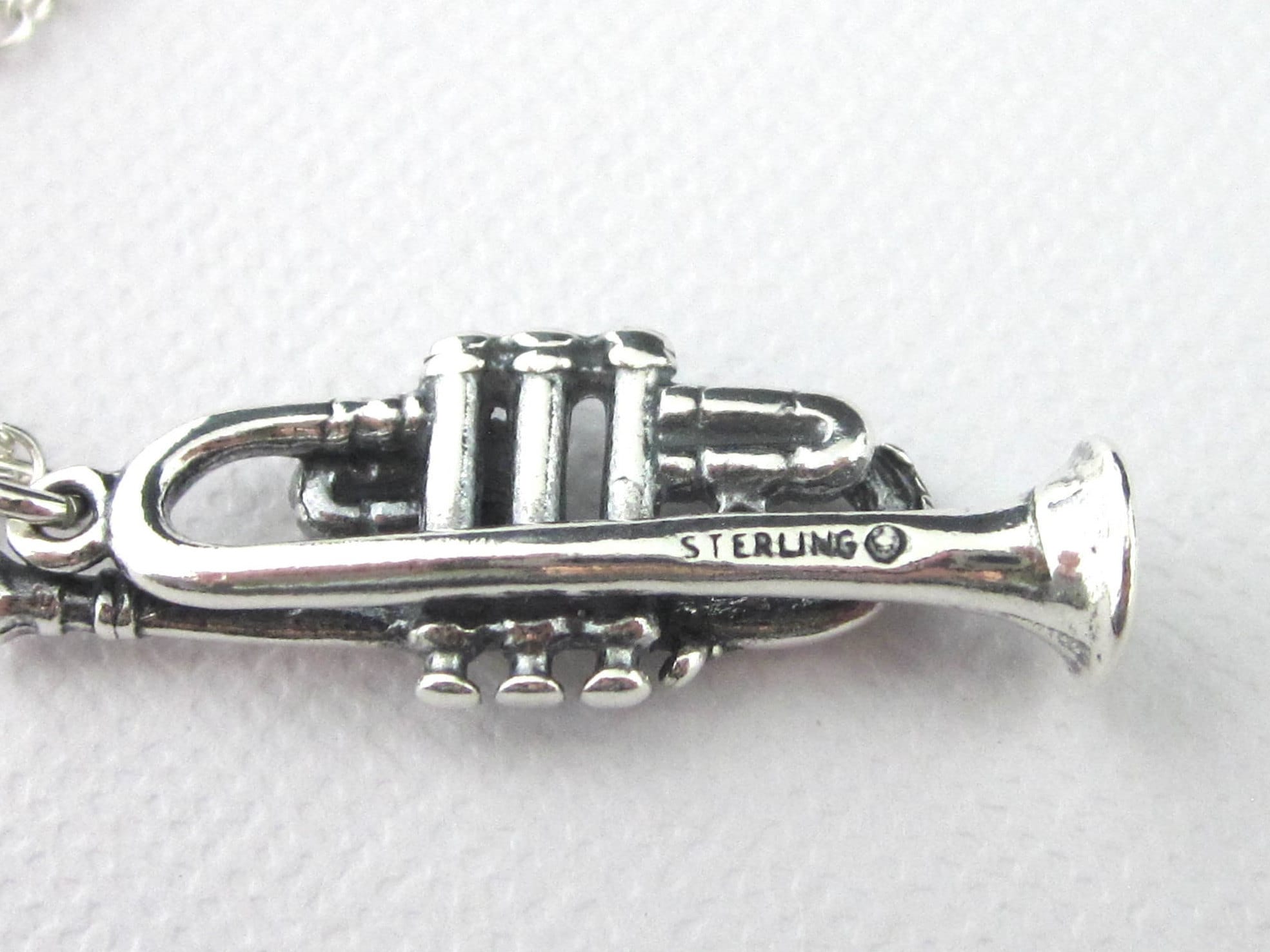 Sterling Silver Trumpet Pendant Necklace, Trumpet Charm With Chain ...