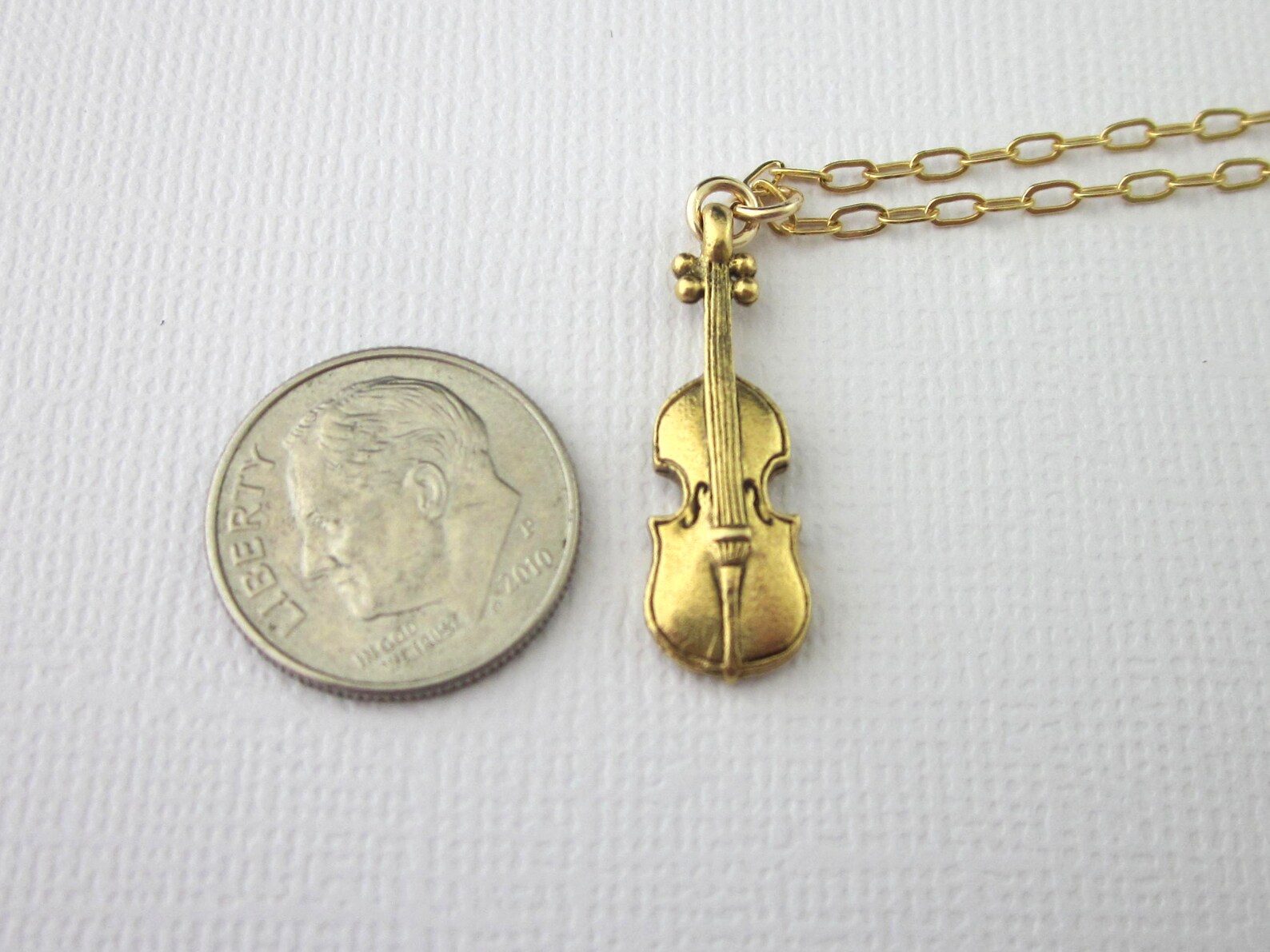 Gold Violin Necklace With Gold Filled Chain, Small Gold Pewter Violin ...
