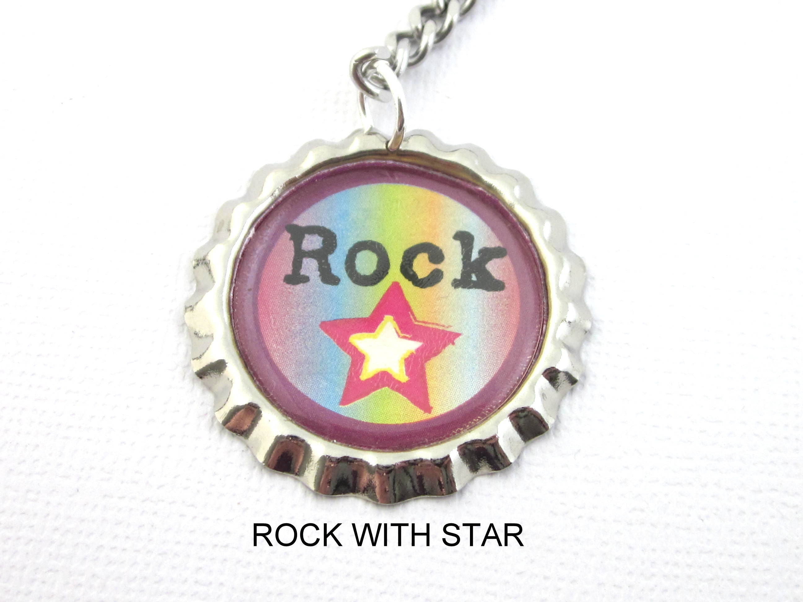 Rock Music Bottle Cap Key Chain Ring With Large Swivel Clasp, Rock N ...