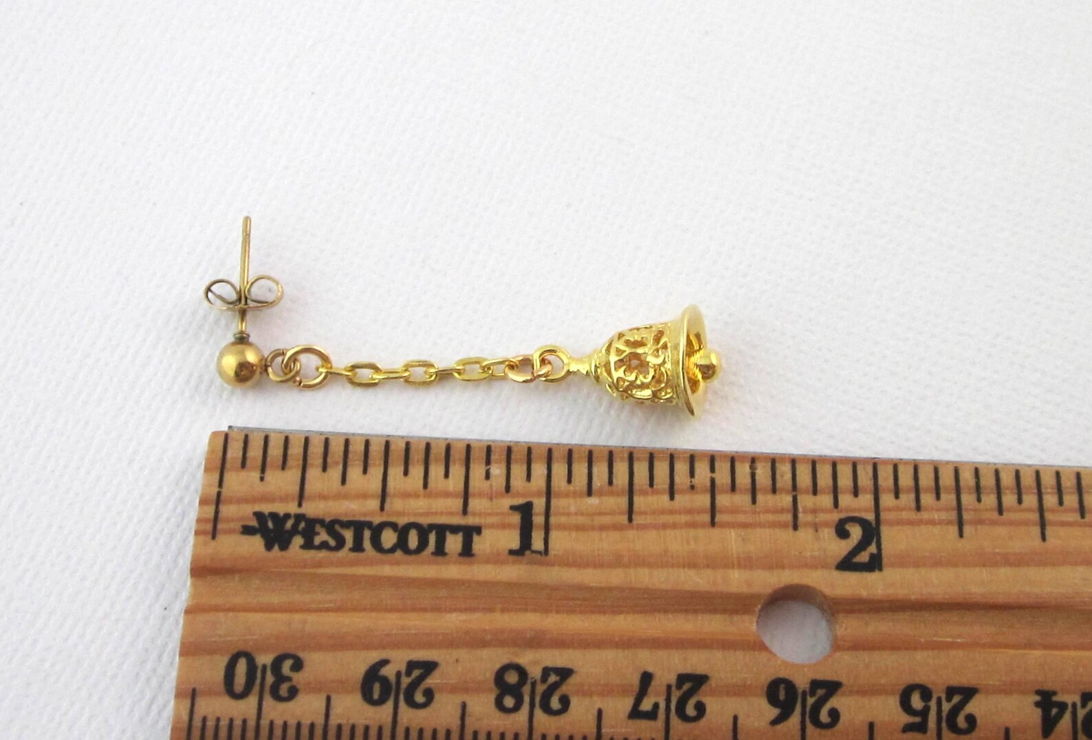 Little Gold Filigree Bell Earrings, Dangling Small Bell Charms on Chain ...