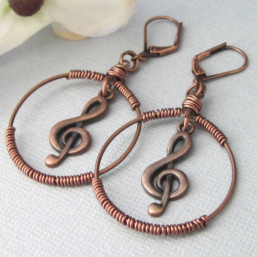 Antiqued Copper Treble Clef Earrings: Music Note Jewelry - Etsy