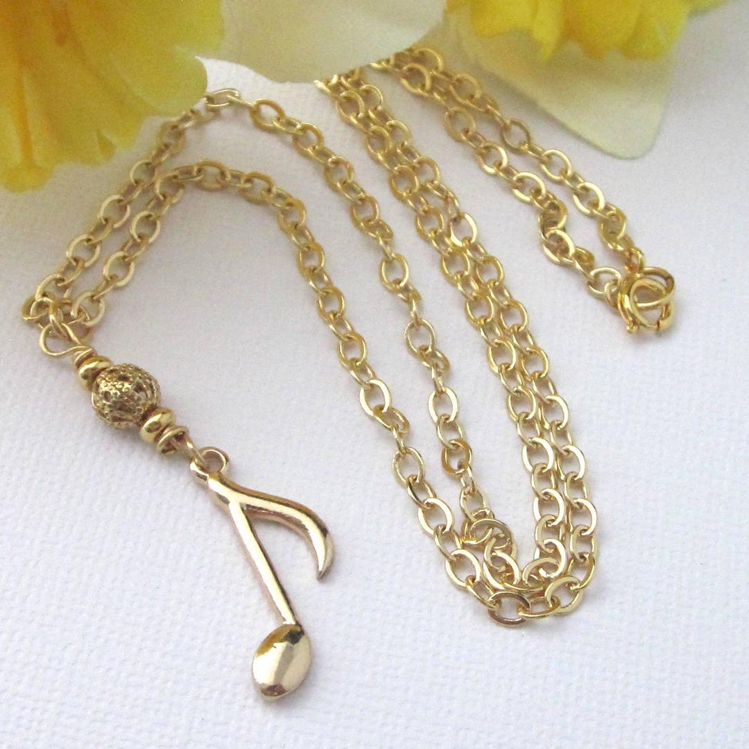 Gold 8th Note Pendant Necklace, Gold Quaver Note Charm Necklace, Gold ...