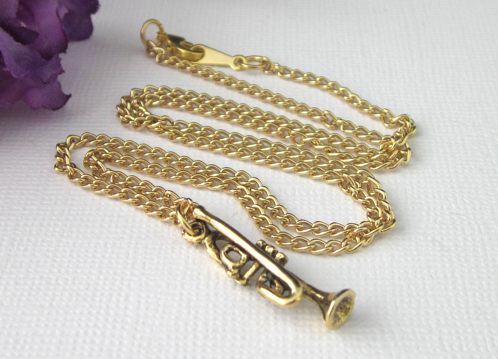 Gold Trumpet Necklace Trumpet Charm With Chain Necklace - Etsy