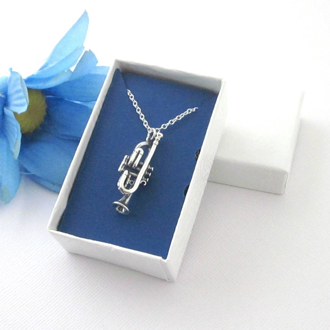 Sterling Silver Trumpet Pendant Necklace, Trumpet Charm With Chain ...