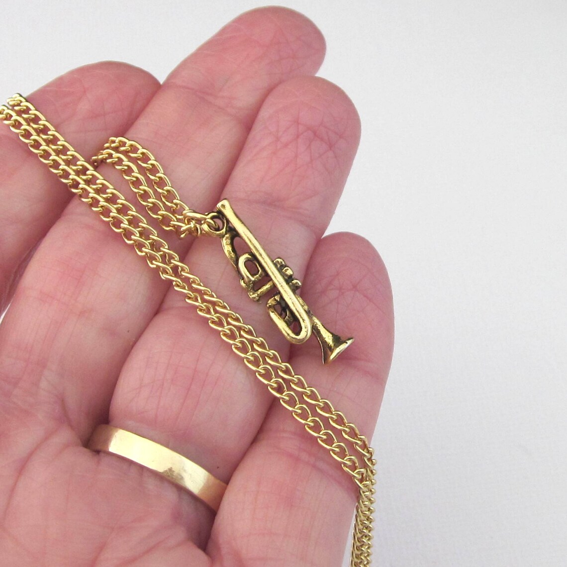 Gold Trumpet Necklace Trumpet Charm With Chain Necklace - Etsy
