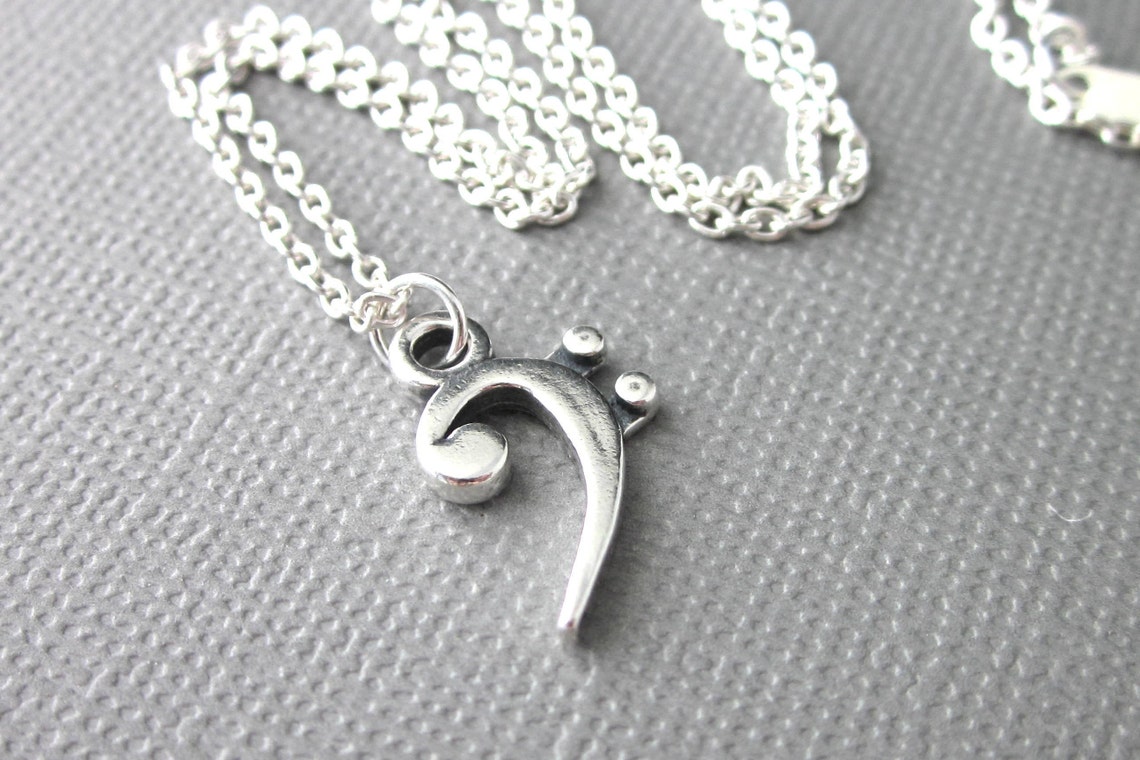 Sterling Silver Bass Clef Note Necklace Sterling Silver Music | Etsy