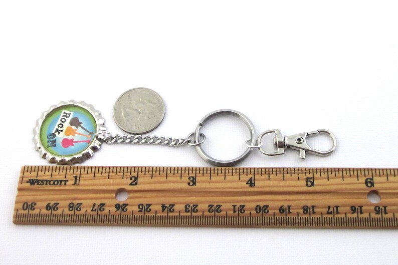 Rock Music Bottle Cap Key Chain Ring With Large Swivel Clasp, Rock N ...