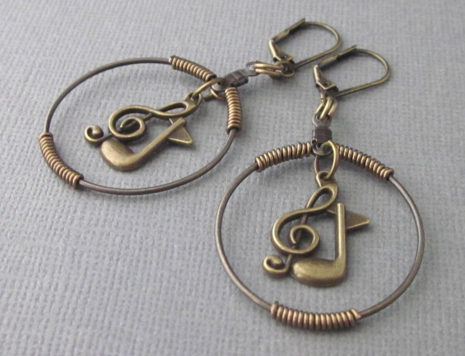 Treble Clef and 8th Note Music Lever Back Earrings, Bronze Brass Wire ...