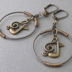 Treble Clef and 8th Note Music Lever Back Earrings, Bronze Brass Wire ...