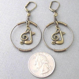 Treble Clef and 8th Note Music Lever Back Earrings, Bronze Brass Wire ...