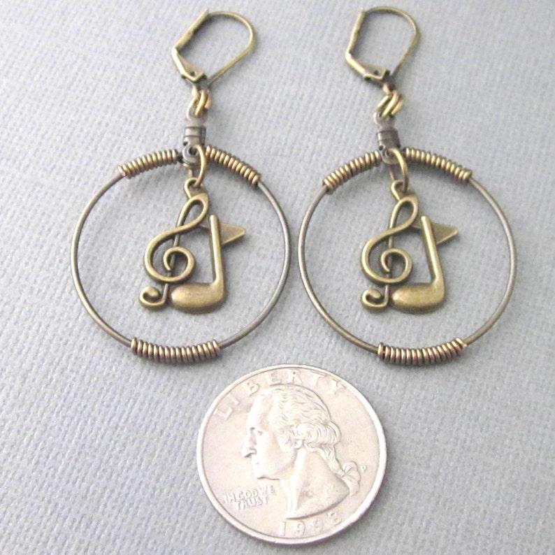 Treble Clef and 8th Note Music Lever Back Earrings, Bronze Brass Wire ...