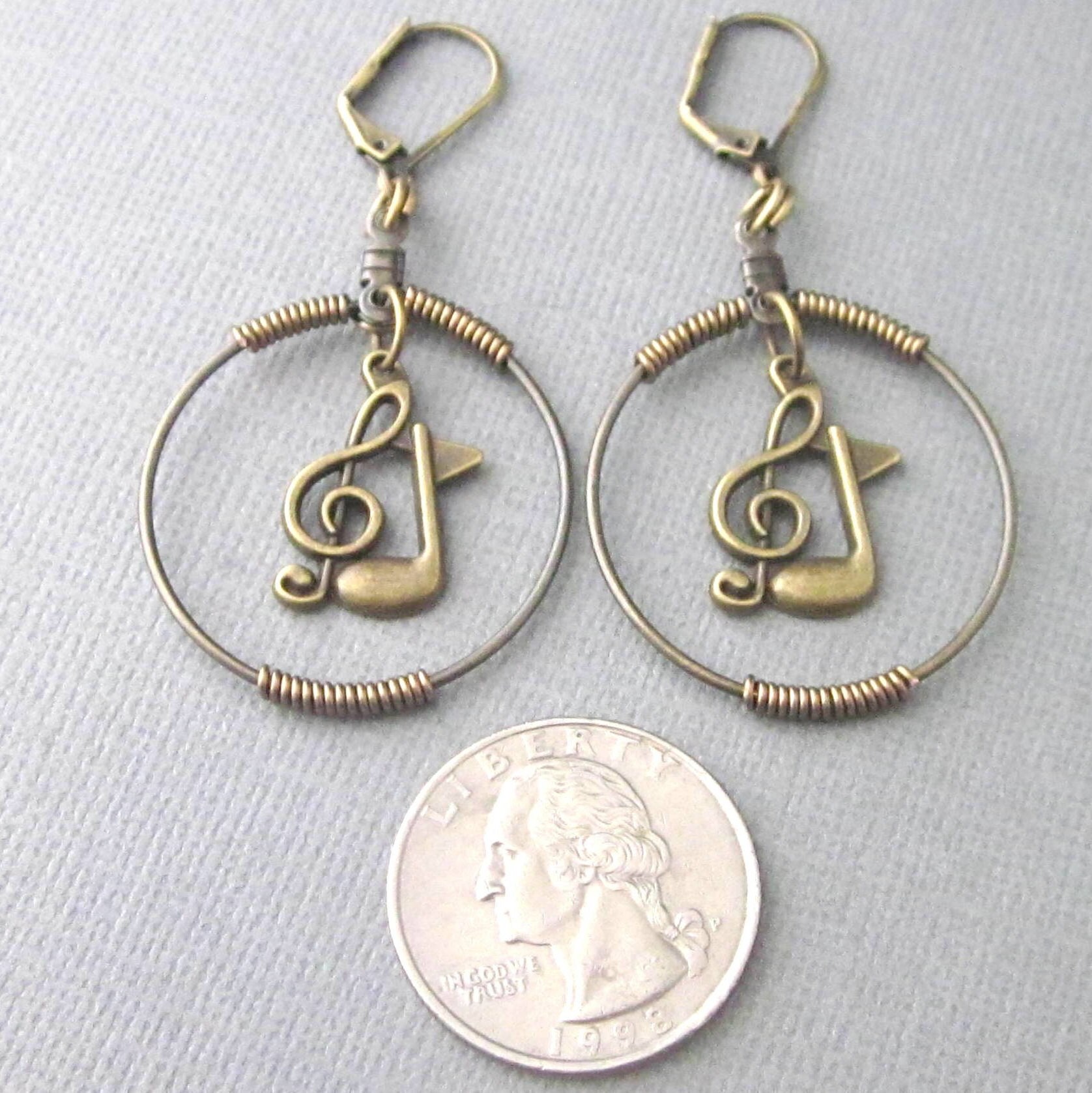 Treble Clef and 8th Note Music Lever Back Earrings, Bronze Brass Wire ...