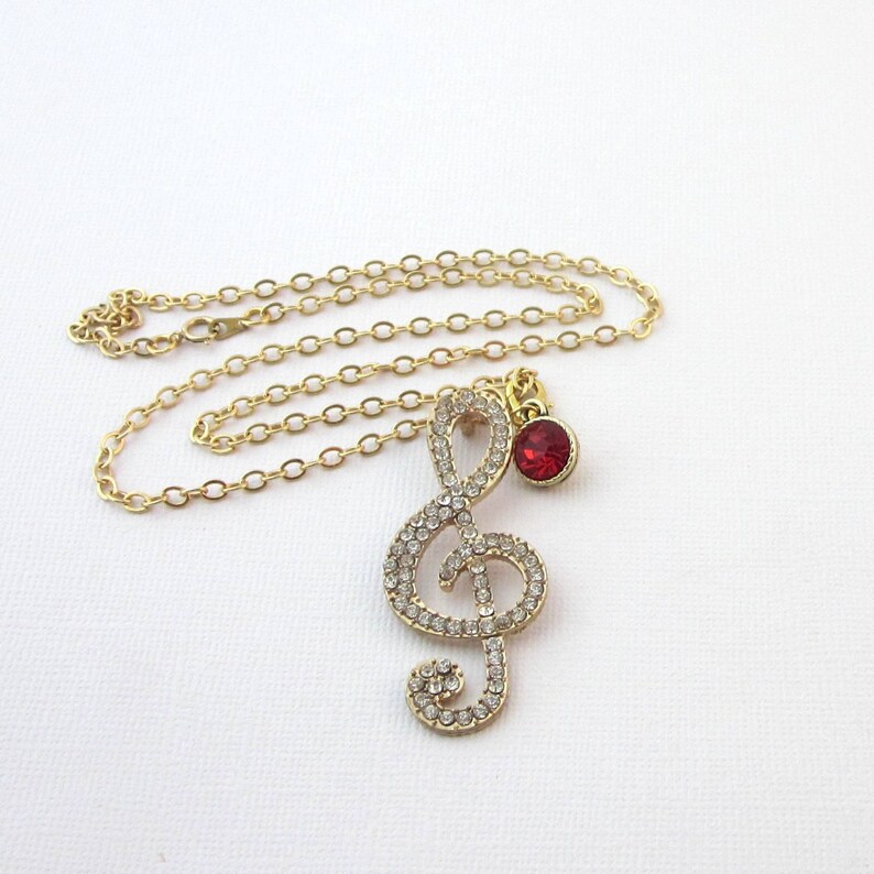 Large Gold Treble Clef Pendant With Rhinestones, Choose Birthstone Drop ...