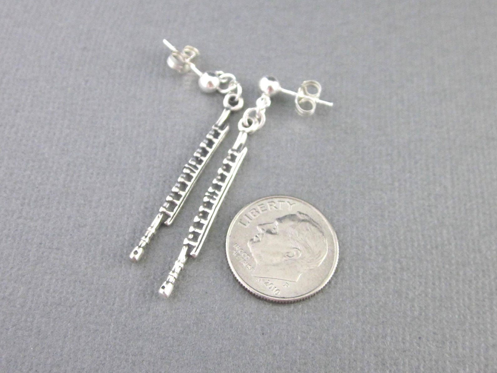Sterling Silver Flute Earrings: Long Dangling Charms, Music Jewelry ...
