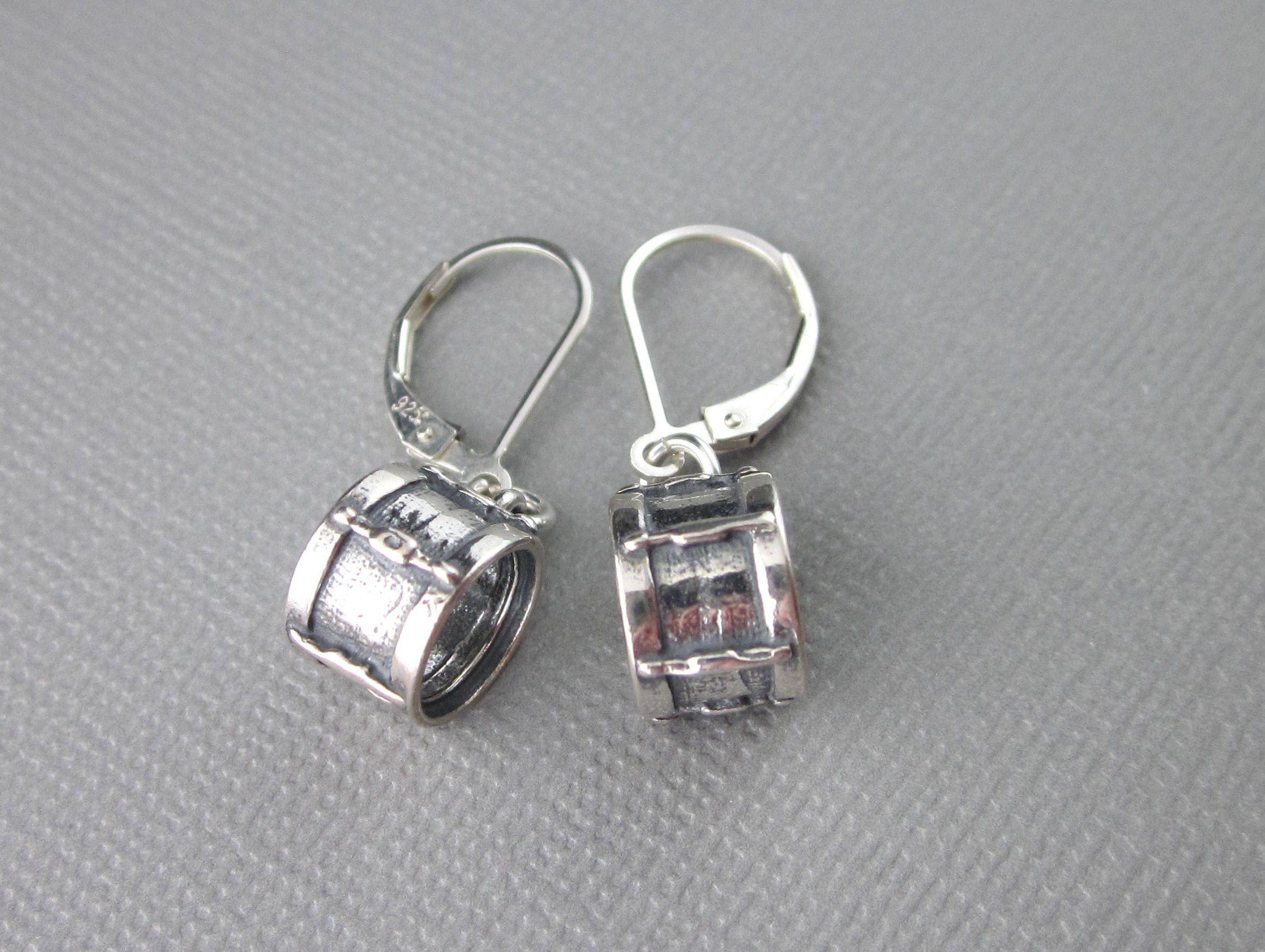 Sterling Silver Bass Drum Earrings, Drummer's Lever Back Earrings ...