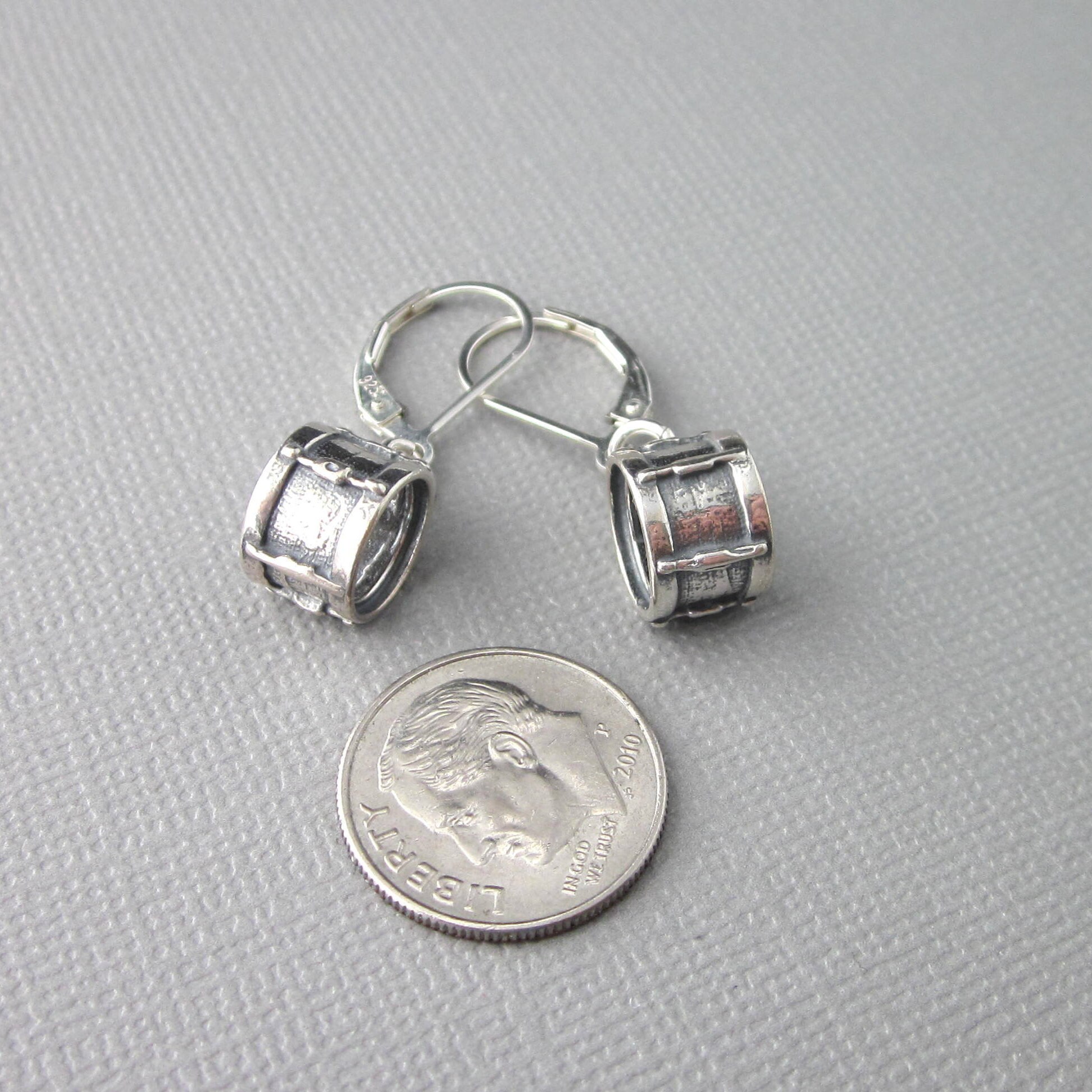 Sterling Silver Bass Drum Earrings, Drummer's Lever Back Earrings ...