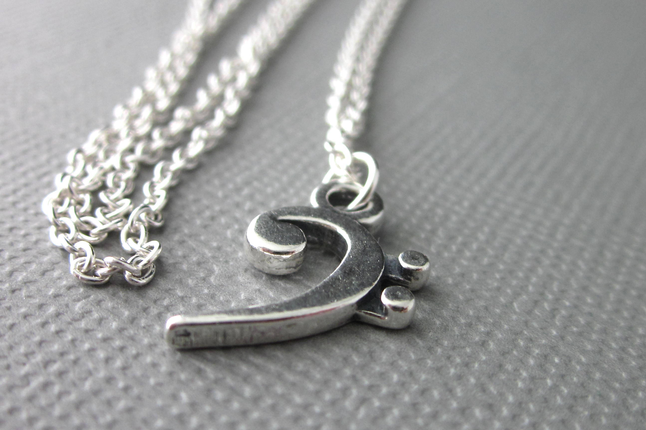 Sterling Silver Bass Clef Note Necklace, Sterling Silver Music Note ...