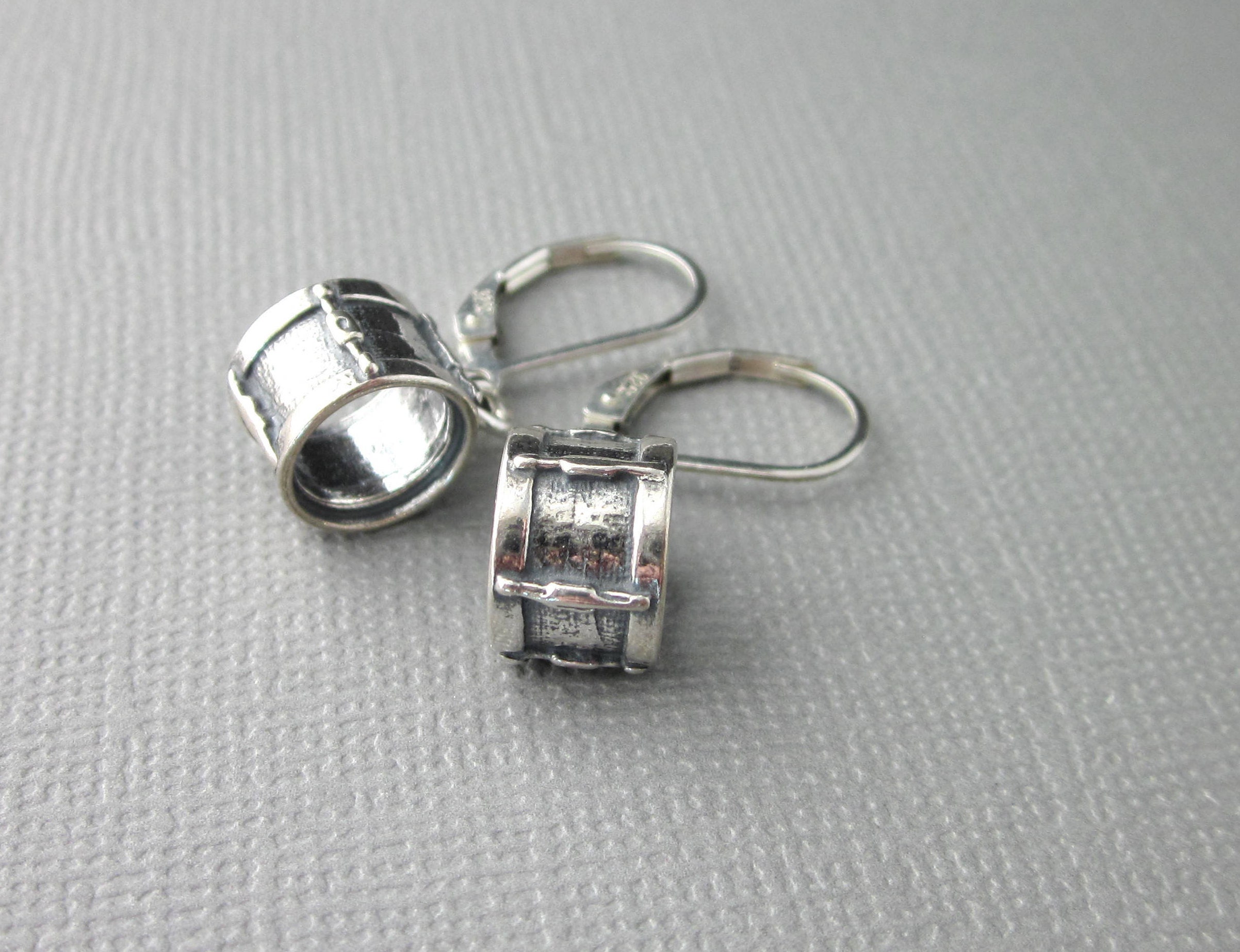 Sterling Silver Bass Drum Earrings, Drummer's Lever Back Earrings ...