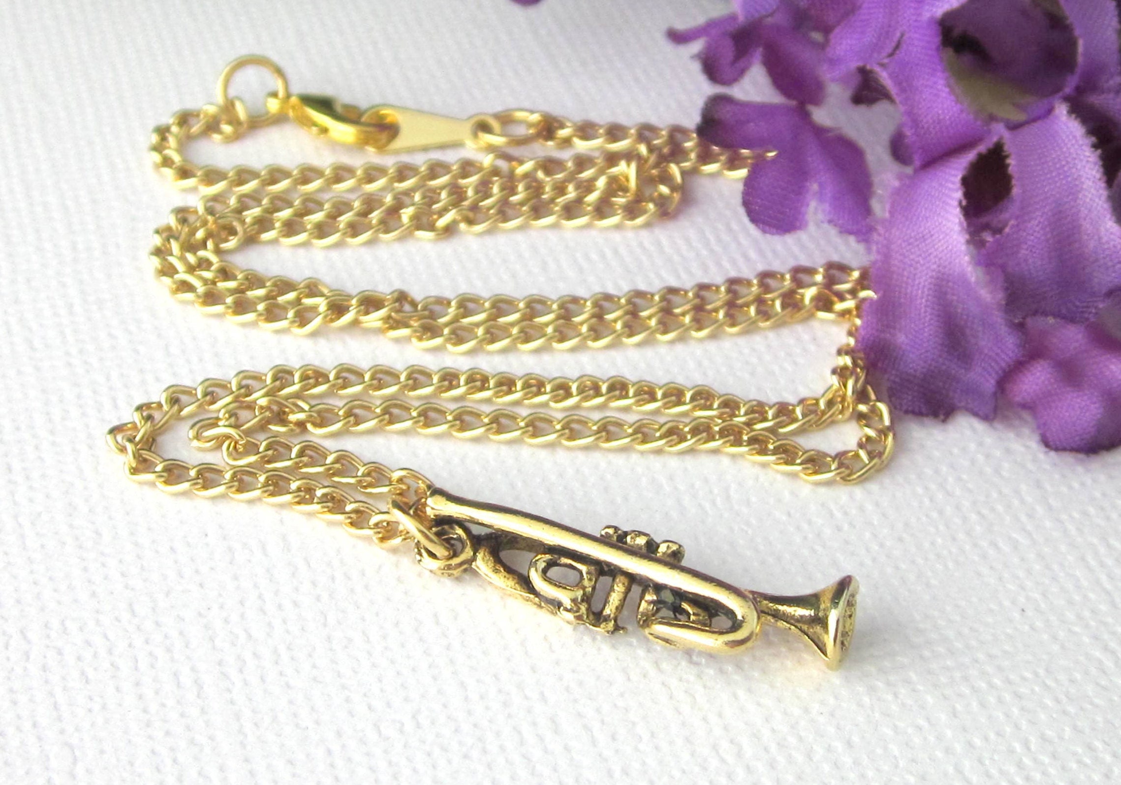 Gold Trumpet Necklace Trumpet Charm With Chain Necklace - Etsy