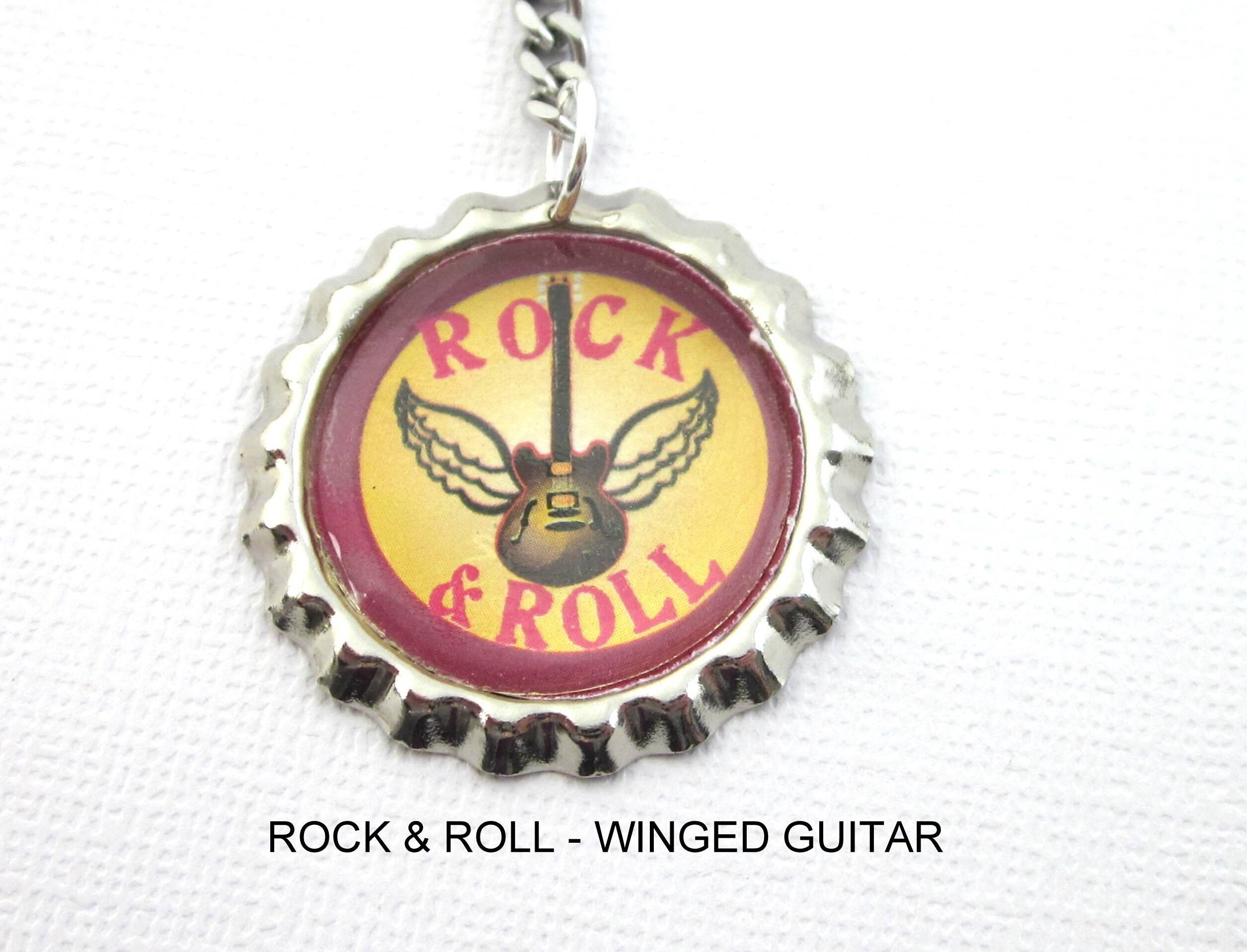 Rock Music Bottle Cap Key Chain Ring With Large Swivel Clasp, Rock N ...