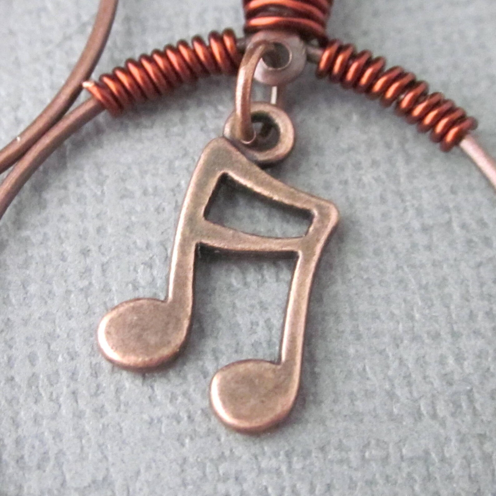 Copper 16th Note Earrings With Wire Wrapped Hoops Sixteenth - Etsy