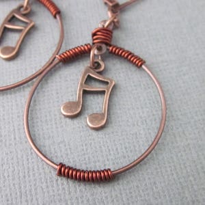 Copper 16th Note Earrings With Wire Wrapped Hoops Sixteenth - Etsy