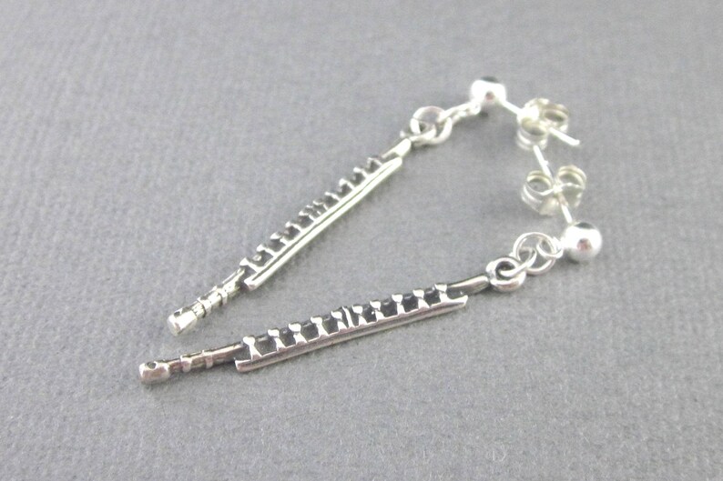 Sterling Silver Flute Earrings: Long Dangling Charms, Music Jewelry ...