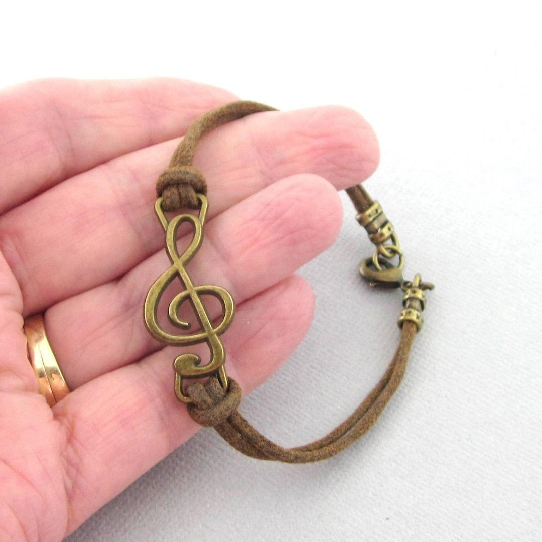 Sideways Treble Clef Cord Bracelet, Antiqued Brass: Unisex Music ...