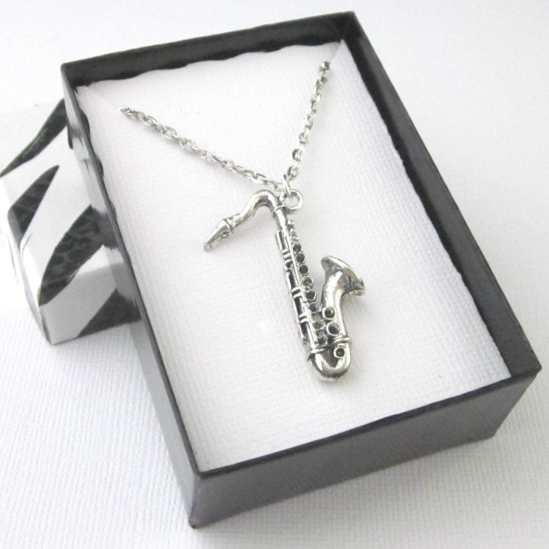 Medium Size Saxophone Pendant Necklace With Gift Box, 3D Antiqued ...