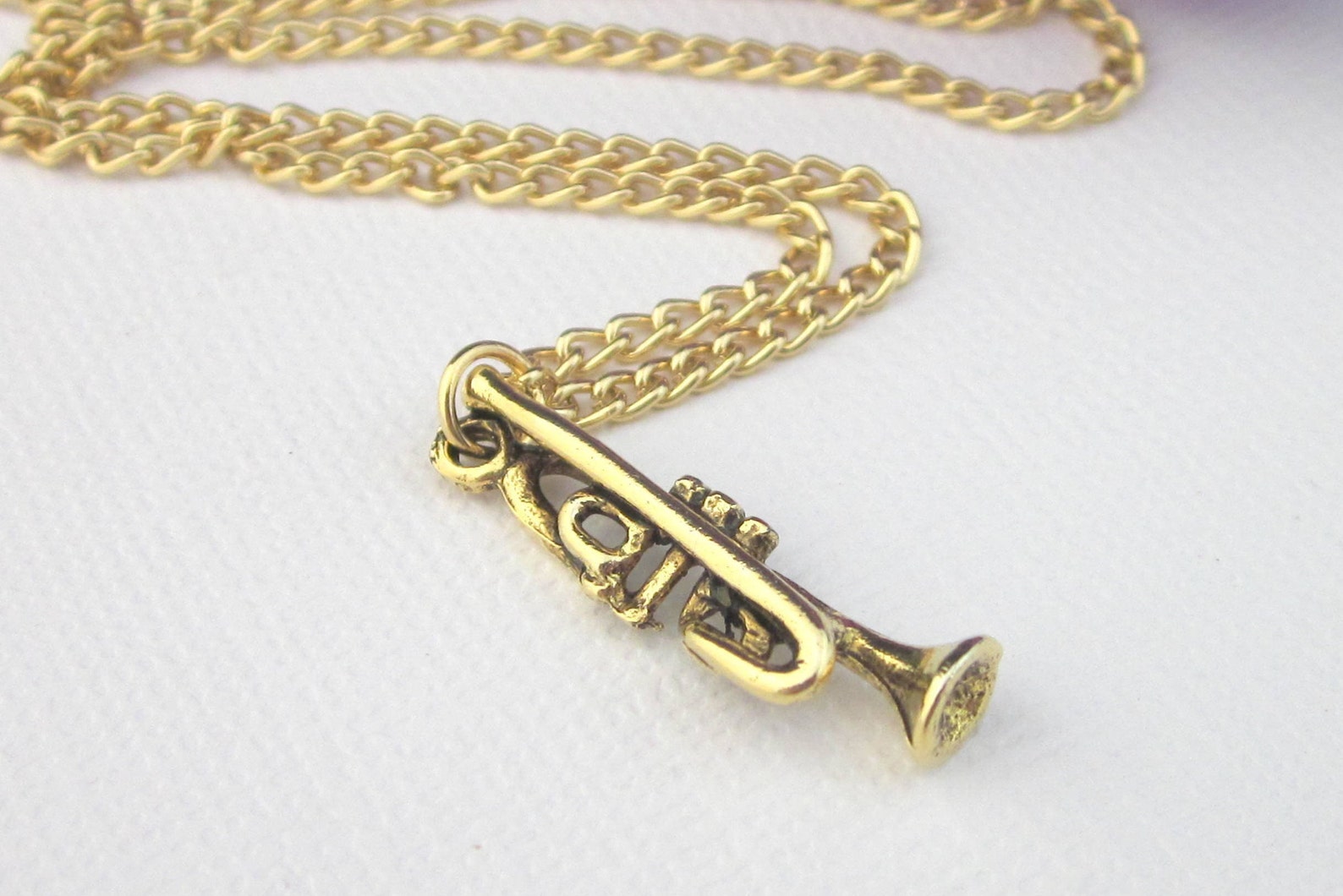 Gold Trumpet Necklace Trumpet Charm With Chain Necklace - Etsy
