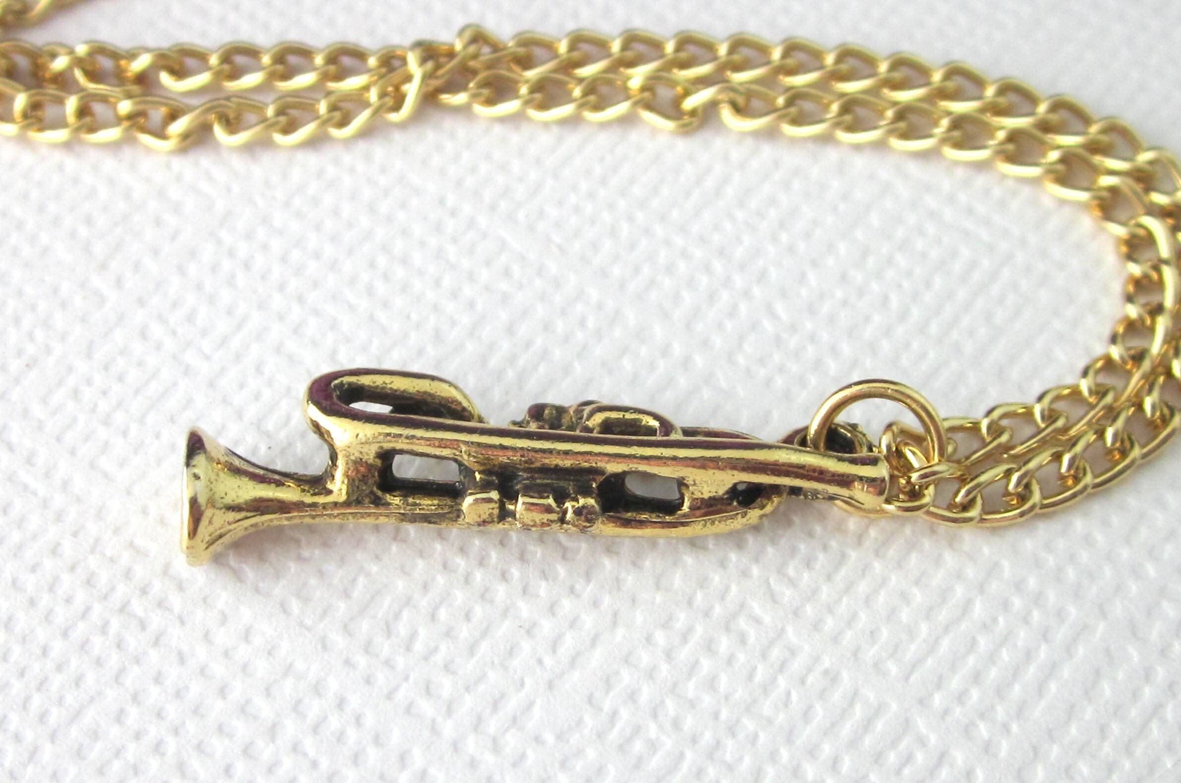 Gold Trumpet Necklace Trumpet Charm With Chain Necklace - Etsy