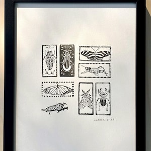 Insect Miniatures: Pink Eraser Linocut Print - Etsy