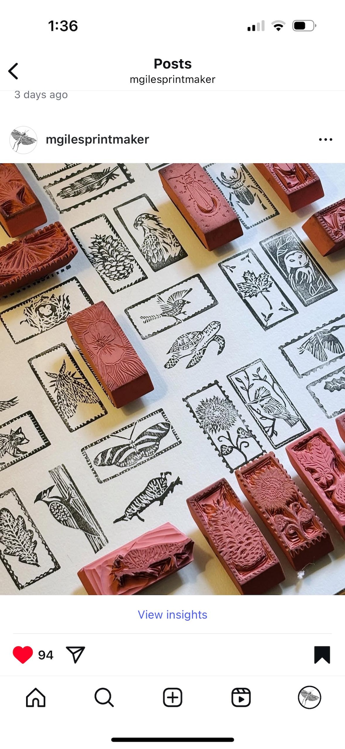 Nature Miniatures: Pink Eraser Linocut Print - Etsy