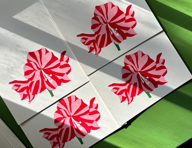 Set of Three Holiday Flora Linocut Greeting Cards - Etsy