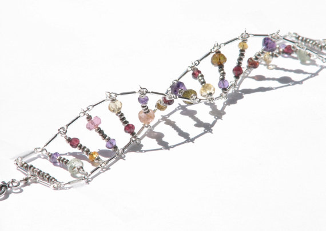 DNA Multi Color Gemstone Cuff Bracelet- Mixed Gem Sterling Silver Chain ...
